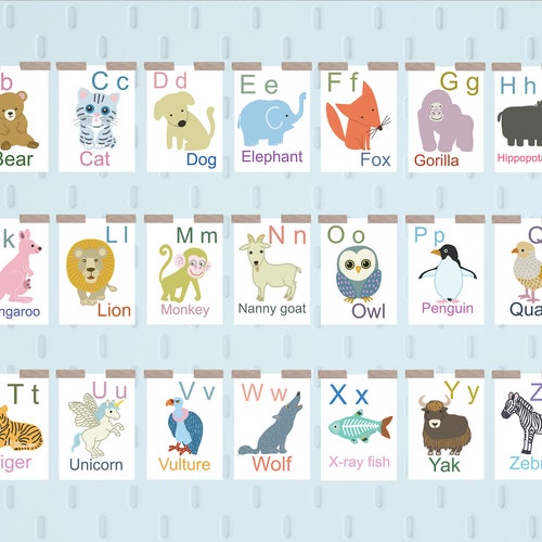 Animal Alphabet Card Set Alphabet Flash Cards Abc Nursery Wall - Etsy