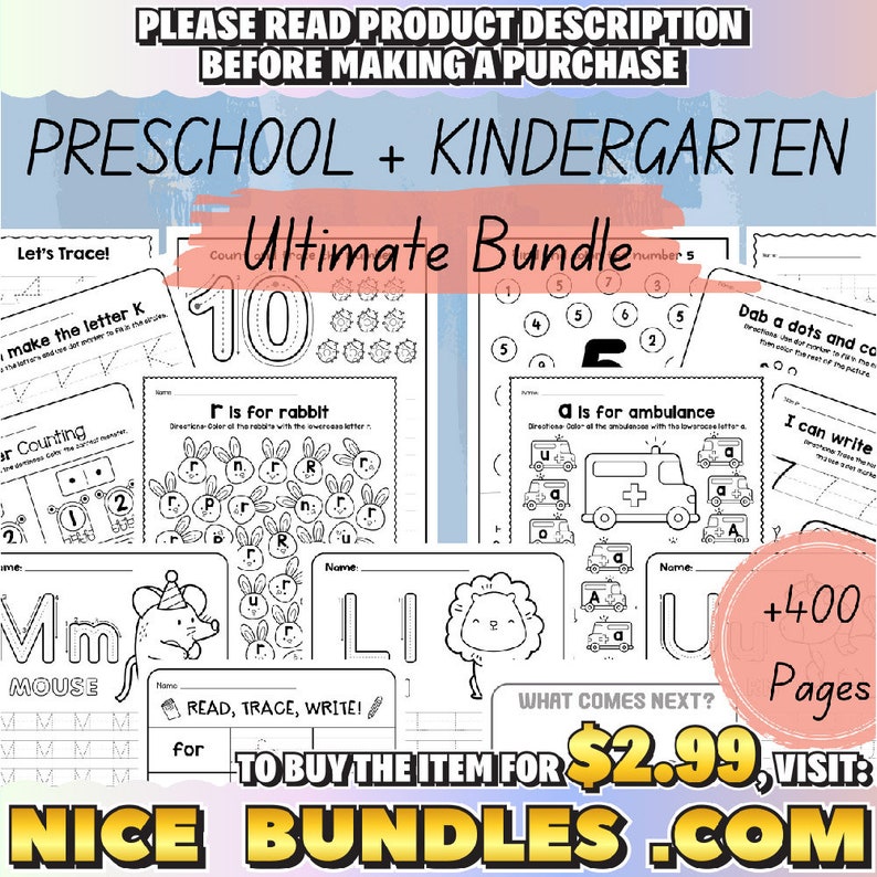Preschool Pre-k Kindergarten Learning Bundle 400 Pages Printable ...