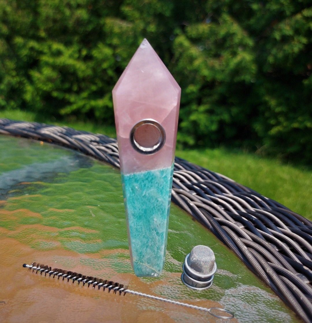 Rose Quartz Pipe Amazonite Pipe Rose Quartz Crystal Pipe Universal Love ...