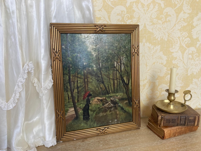 Original Vintage Woman Painting Forest Landscape Country Antique ...