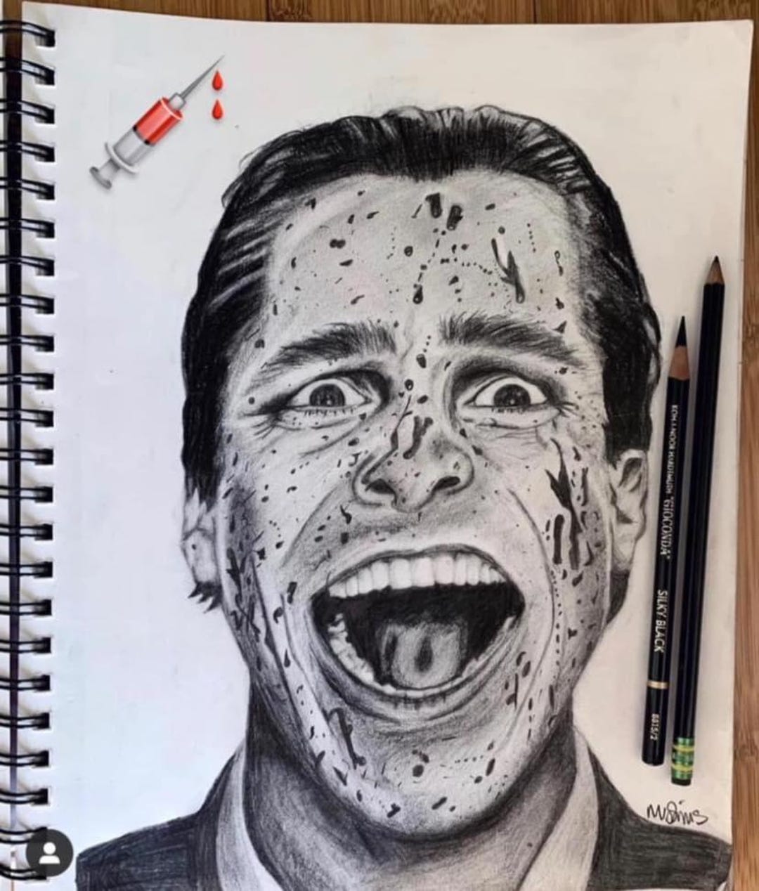 Psycho Charcoal Sketch Drawing Christian Bale - Etsy