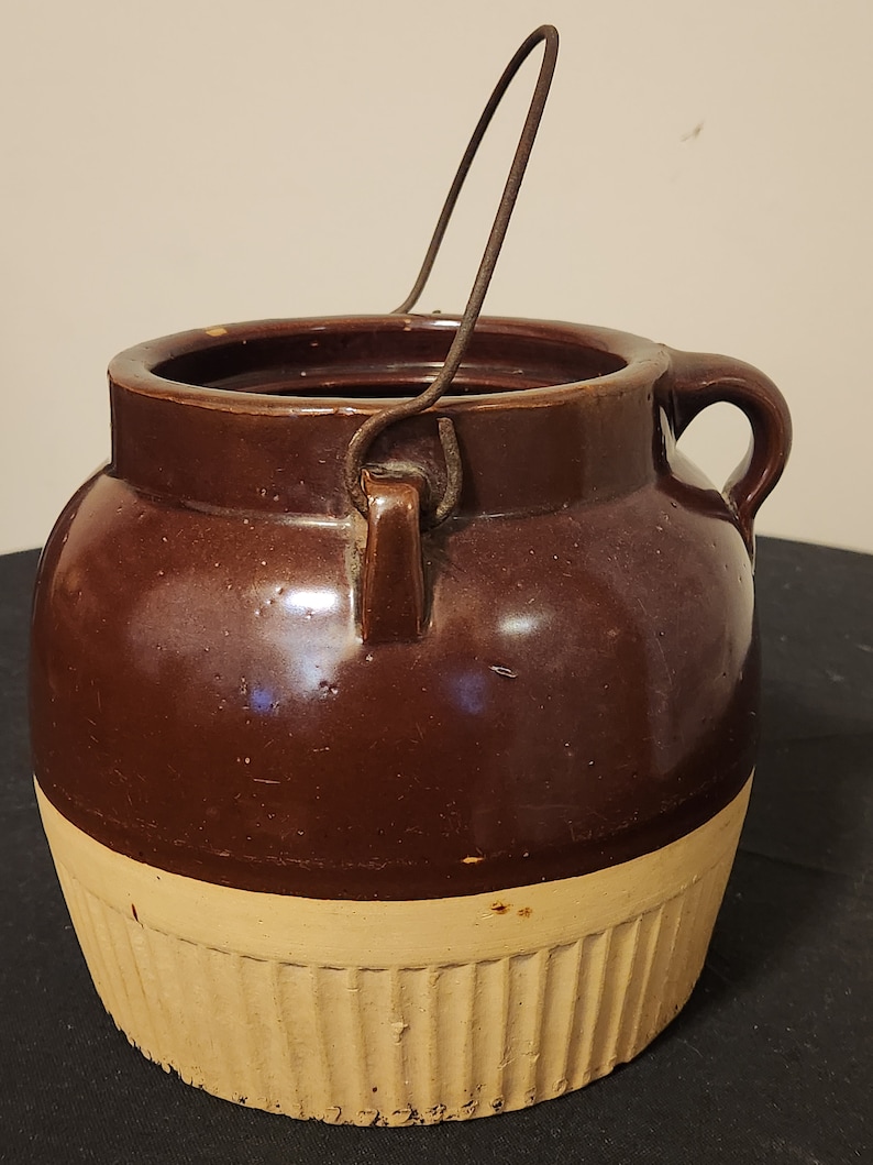 Antique Red Wing Union Stoneware Albany Slip Bean Pot With Bail Handle ...