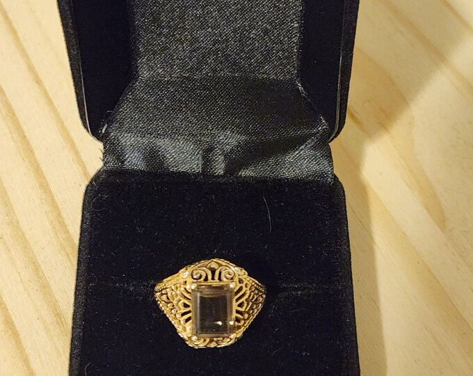 14K Solid Gold Delicate Art Nouveau Ring With Square Rhodolite Garnet ...
