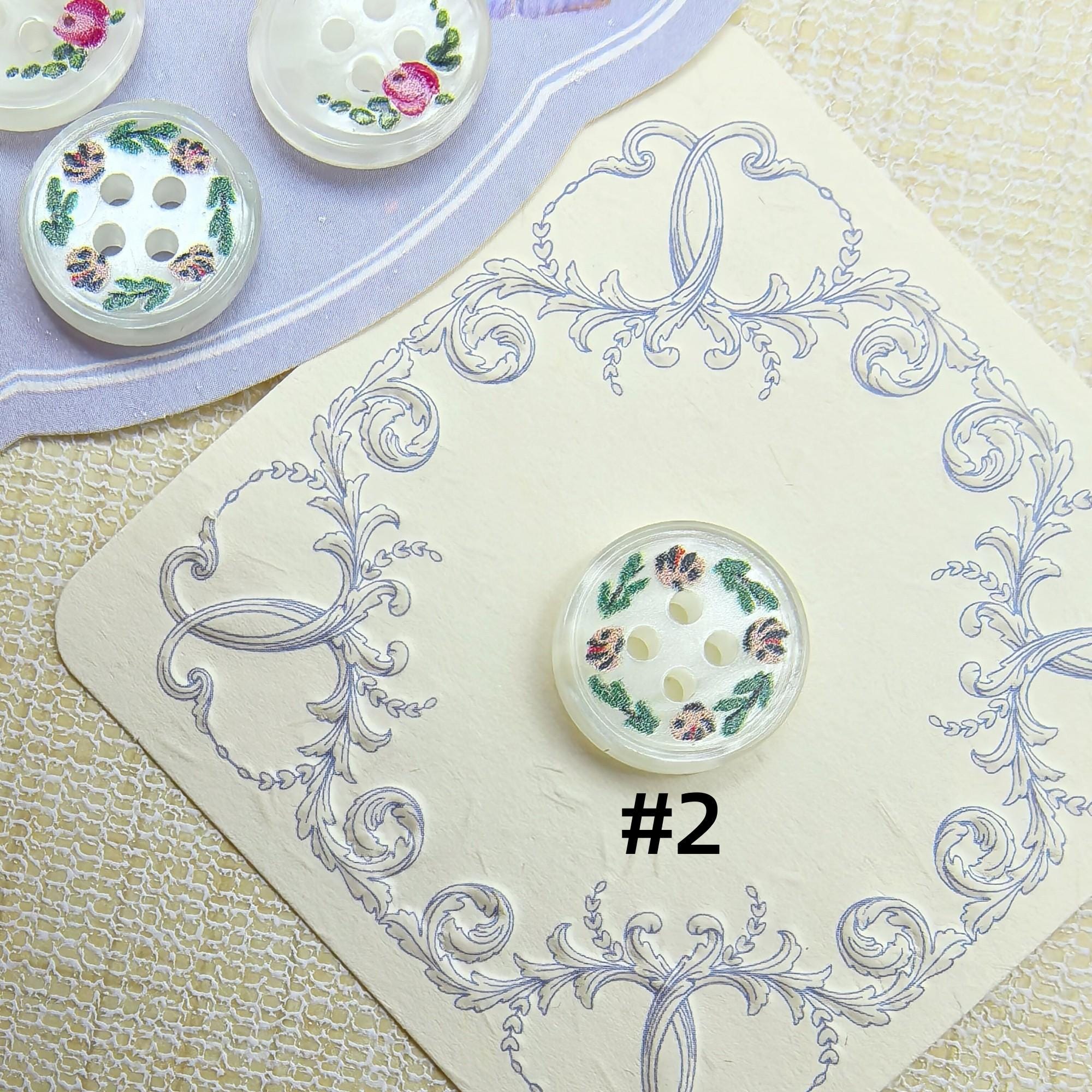 15mm Printed Buttons, 10/20pcs 4-hole Vintage Floral Sewing Button for ...
