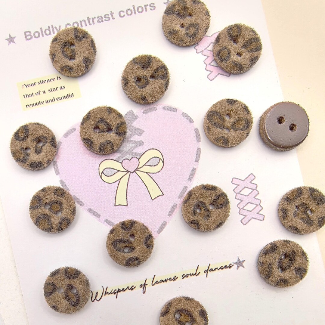 Round Brown Leopard Print Flocked Buttons for Sewing and Crafts, 11mm ...