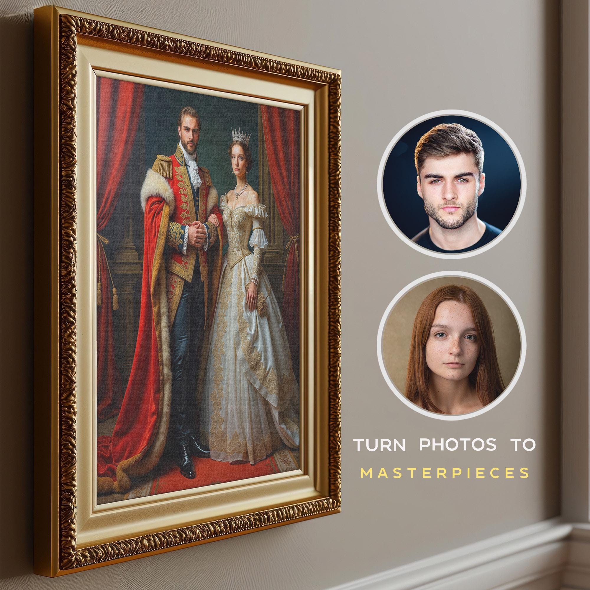 Custom Royal Couple Portrait From Photo, Personalized Monarchy Portrait ...