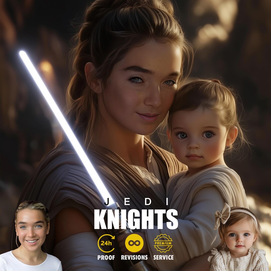 Custom Jedi Family Portrait From Photo, Personalized Star Wars Inspired ...