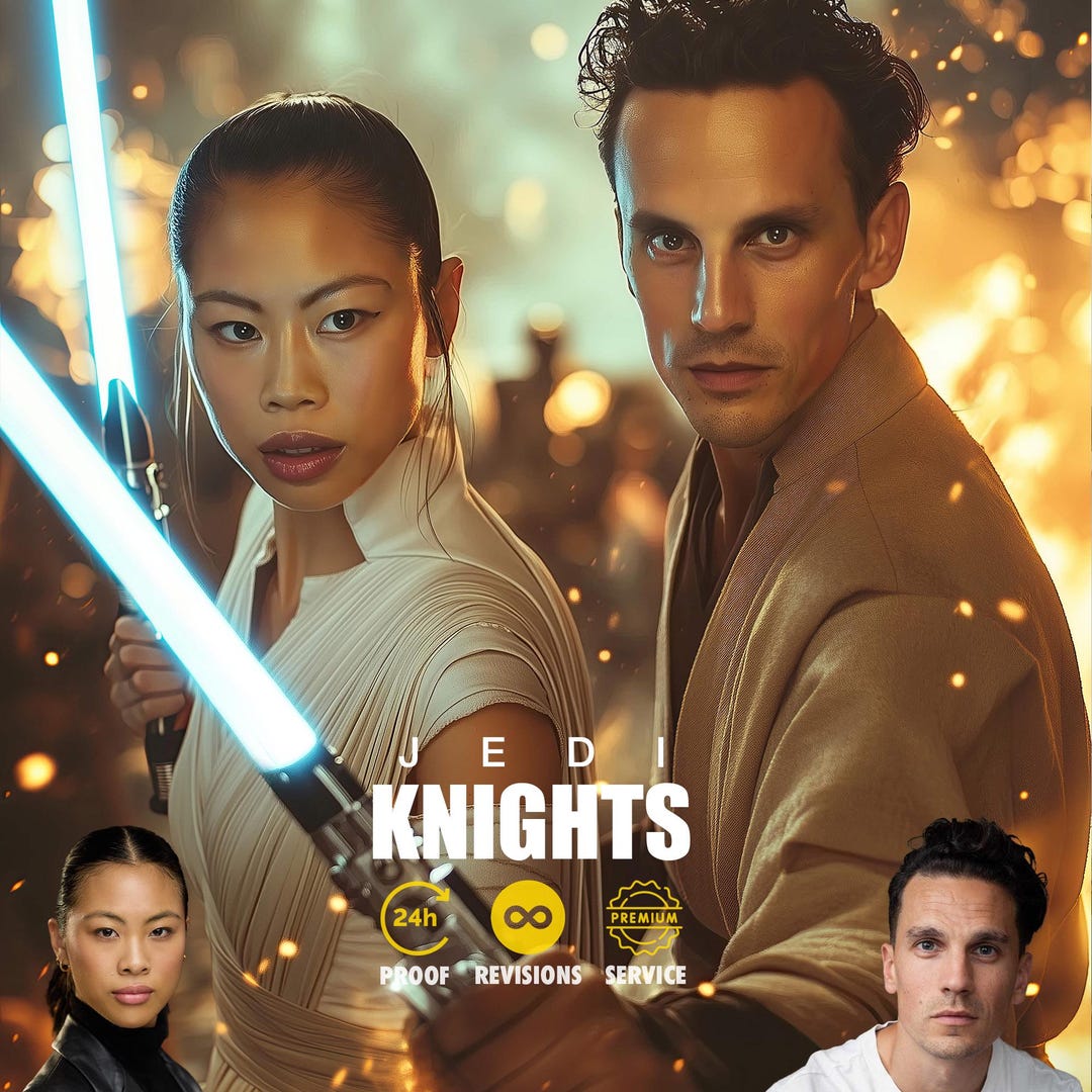 Custom Jedi Couple Portrait From Photo, Personalized Star Wars Inspired ...