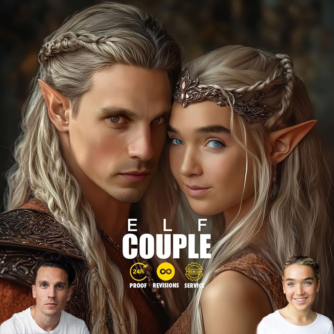 Custom Elf Couple, Portrait From Photo, Personalized Middle-earth ...