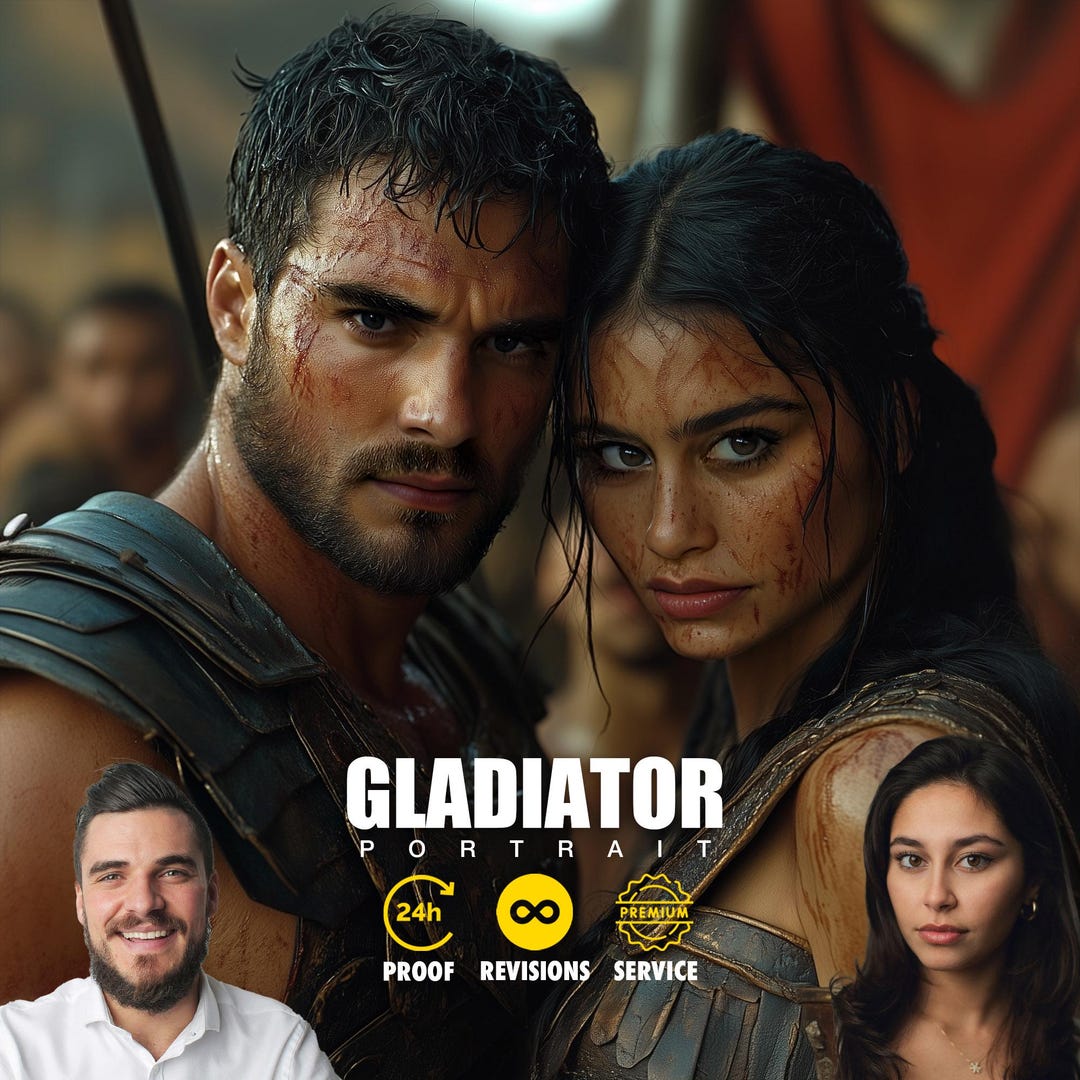 Custom Gladiator Couple Portrait From Photo, Personalized Roman ...
