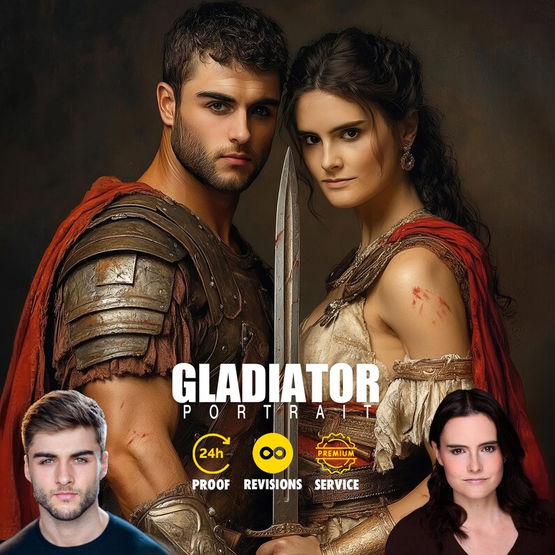 Custom Gladiator Couple Portrait From Photo, Personalized Roman ...