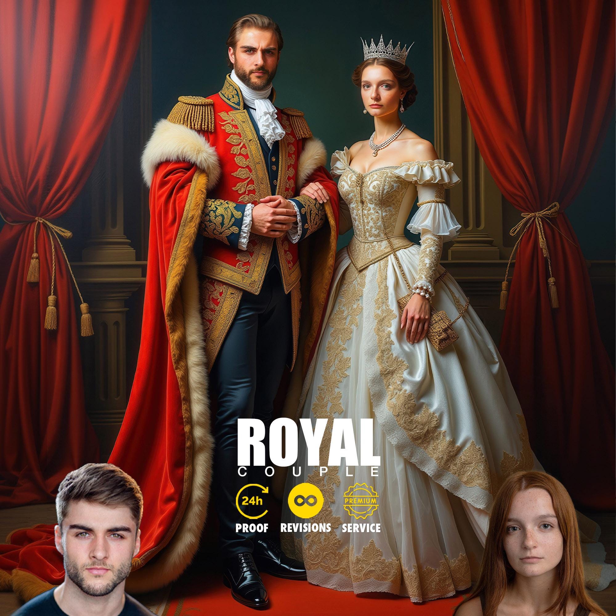Custom Royal Couple Portrait From Photo, Personalized Monarchy Portrait ...