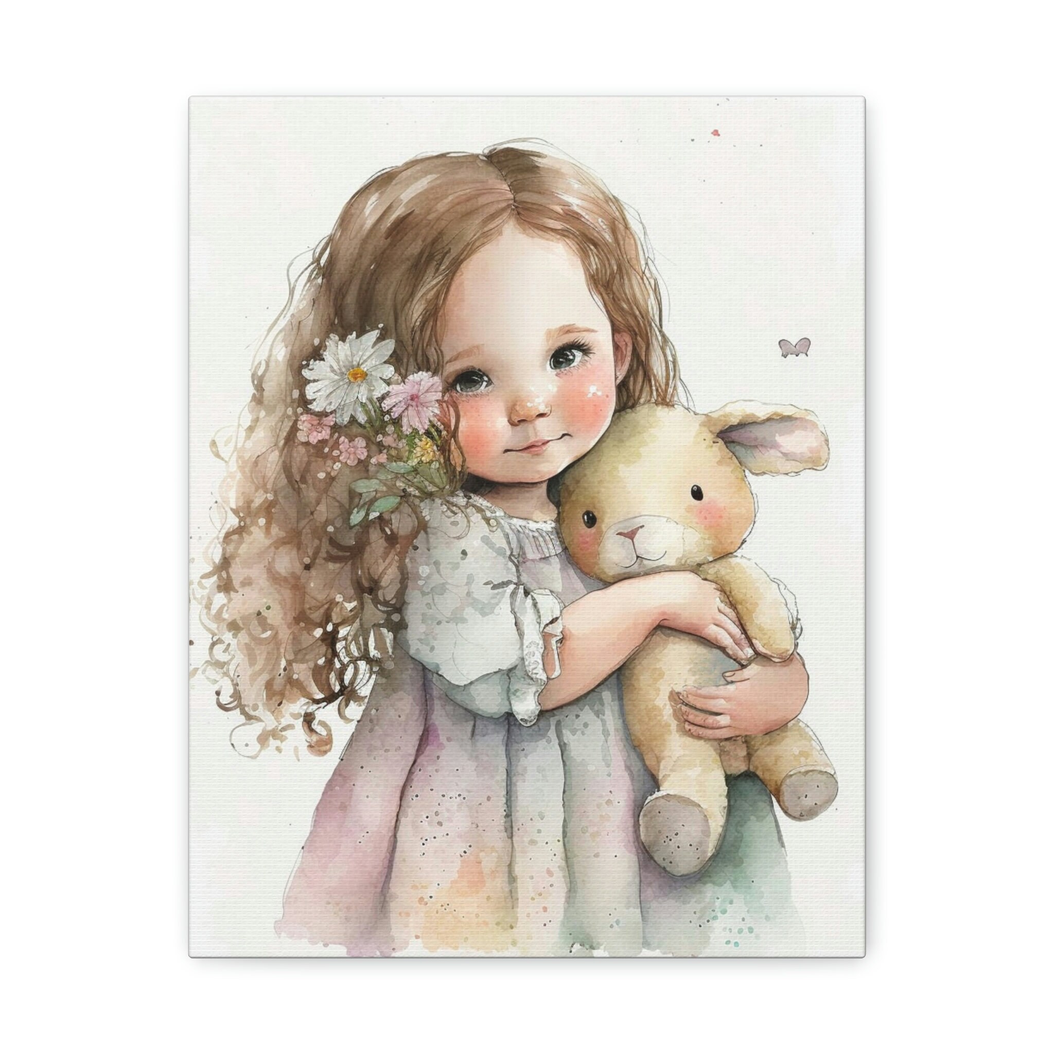 Watercolor Little Girl With Bunny Canvas Print - Etsy