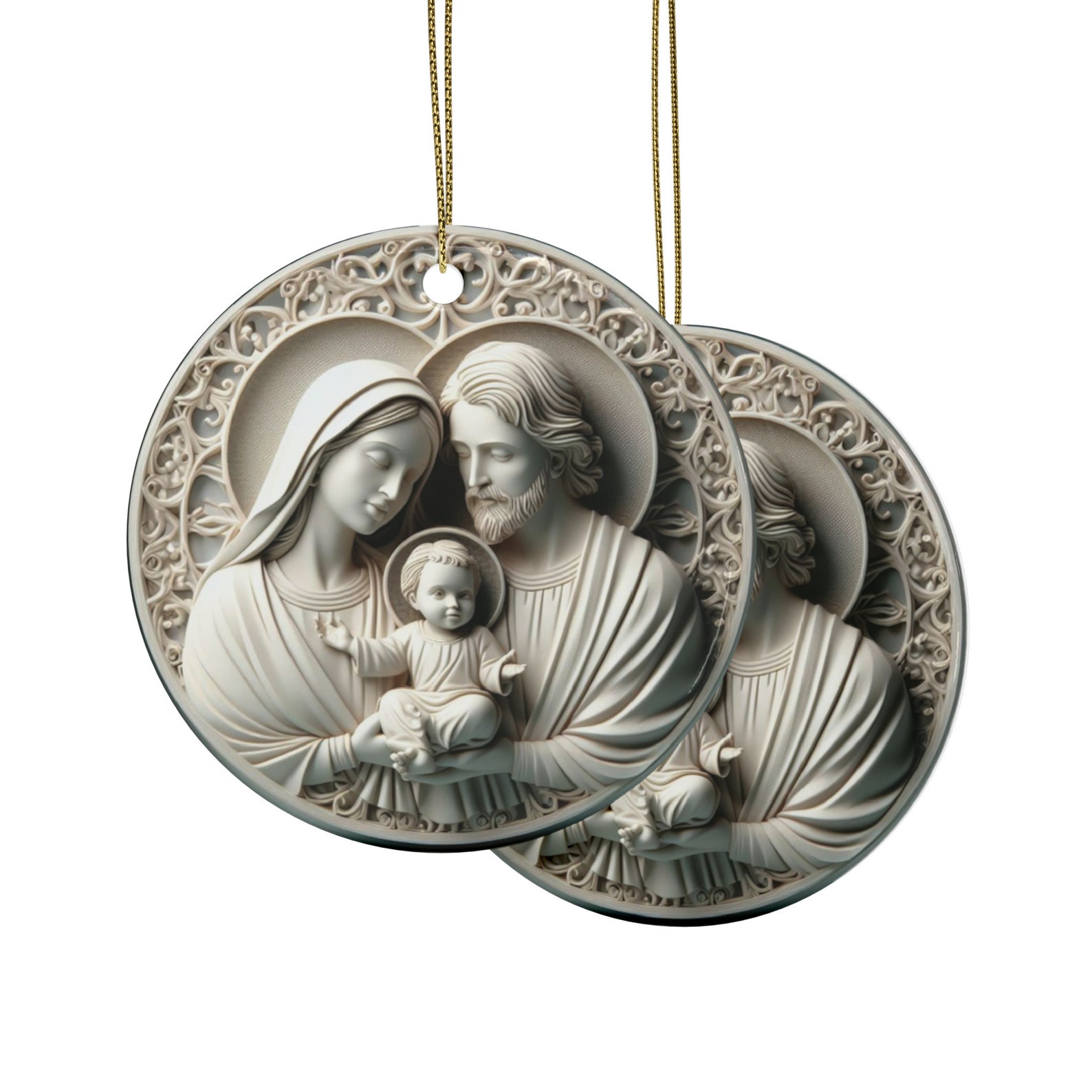 Traditional Holy Trinity Religious 3-D Look Round Ceramic Ornaments ...