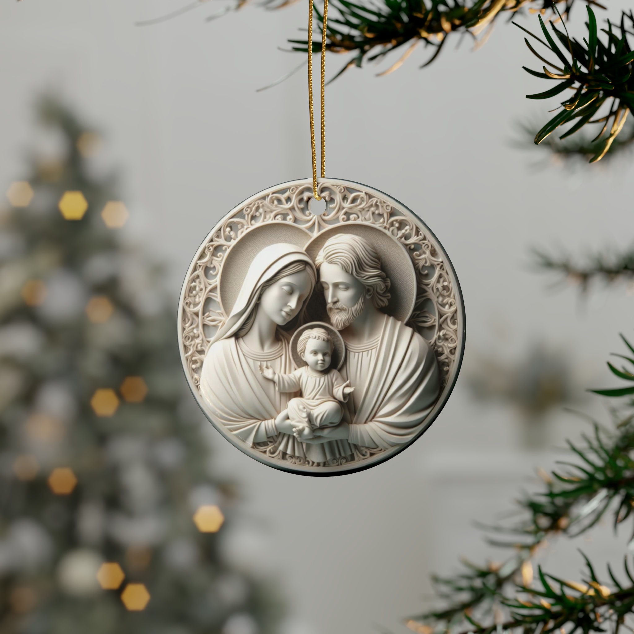 Traditional Holy Trinity Religious 3-D Look Round Ceramic Ornaments ...