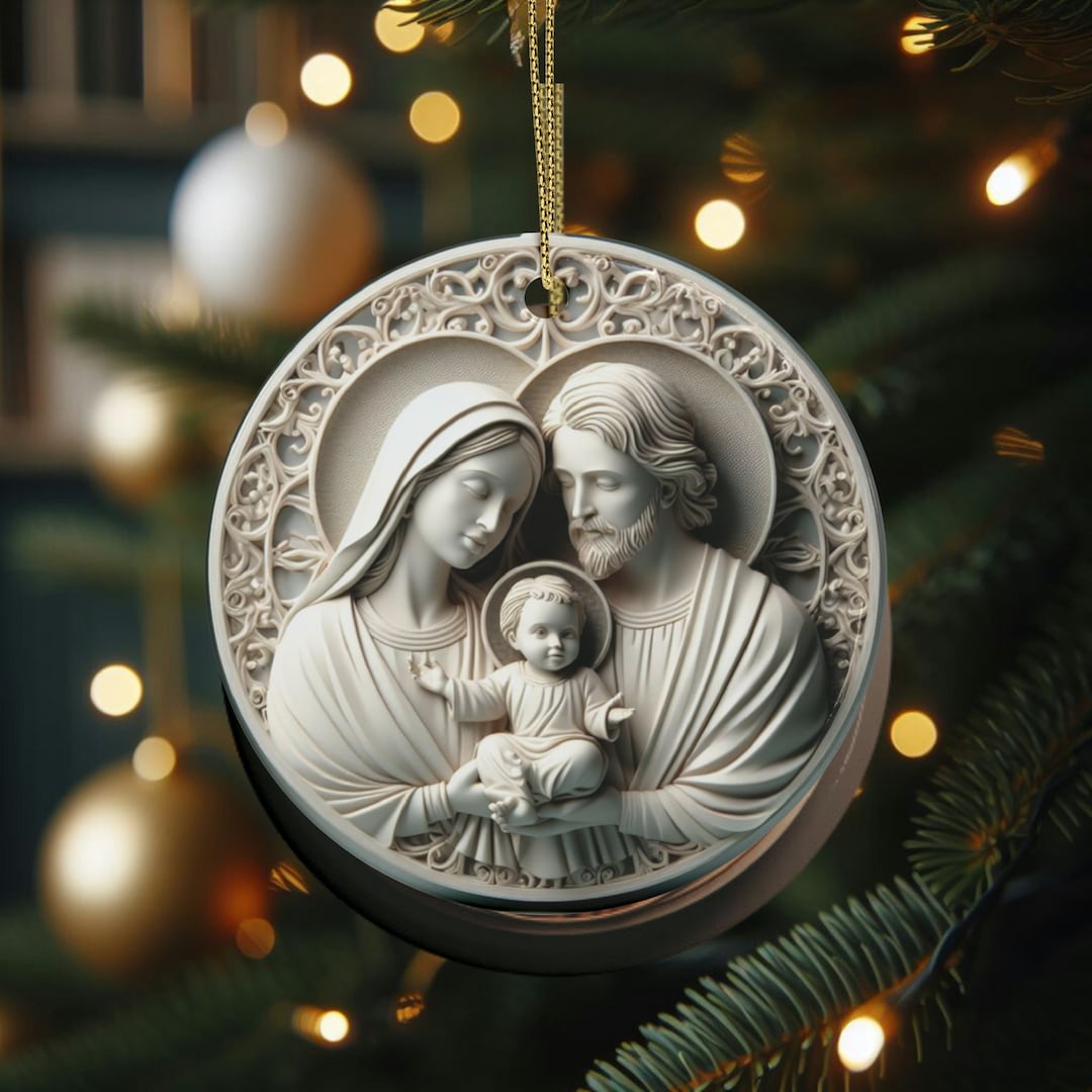 Traditional Holy Trinity Religious 3-D Look Round Ceramic Ornaments ...