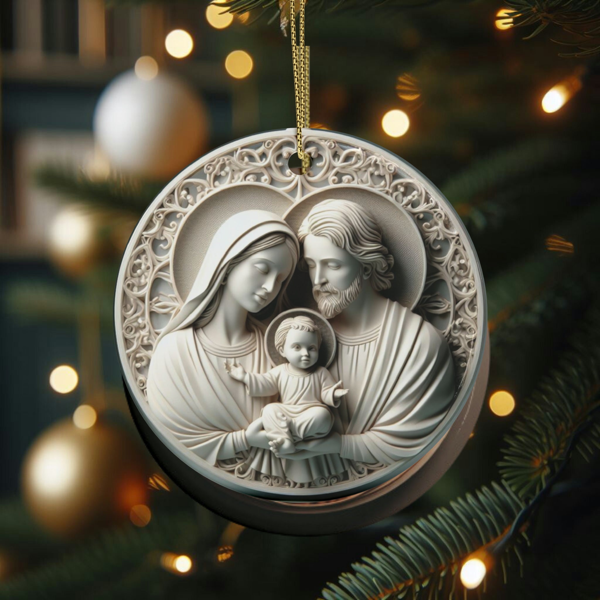 Traditional Holy Trinity Religious 3-D Look Round Ceramic Ornaments ...