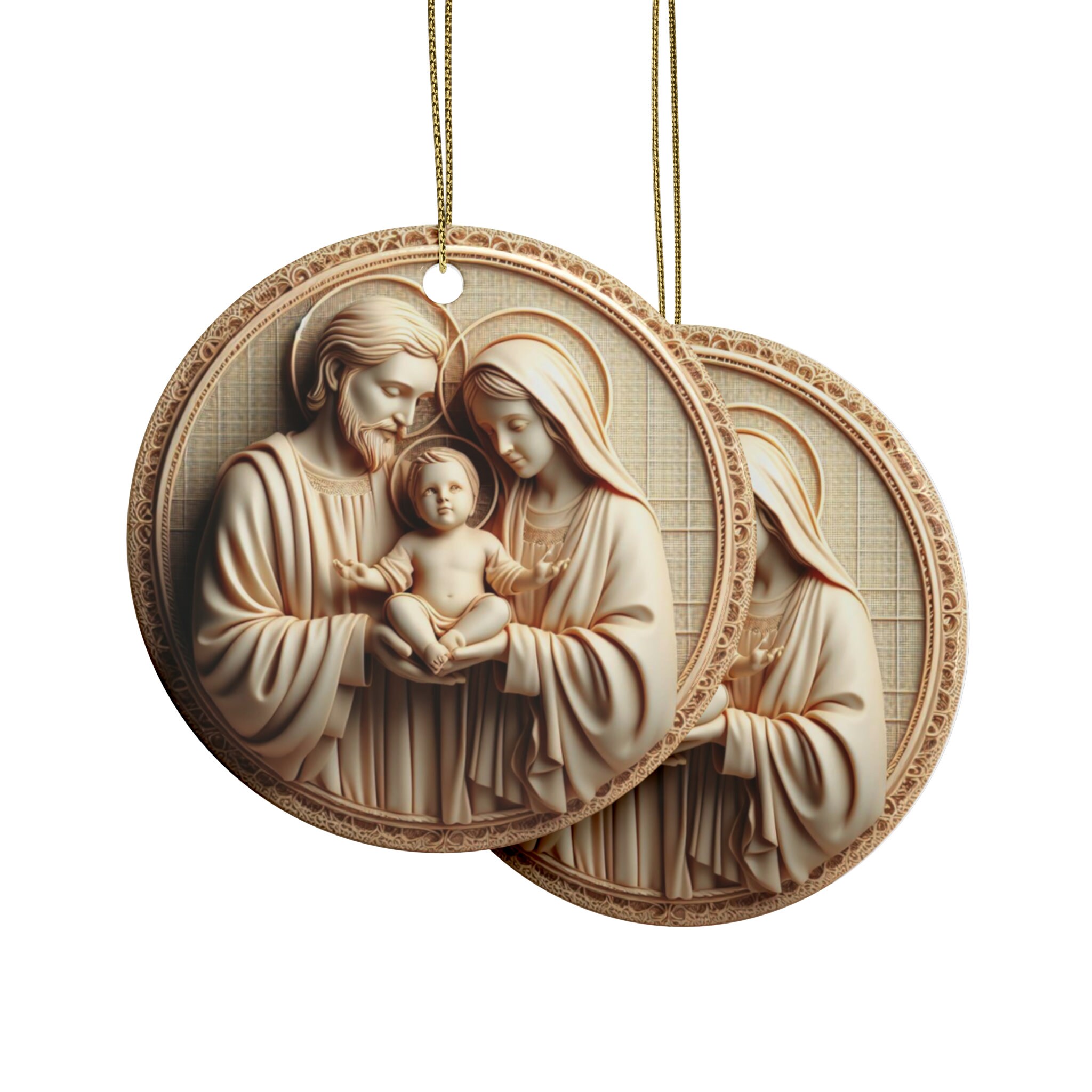 Religious Holy Trinity Nativity Round Ceramic Ornaments (1pcs, 5pcs ...