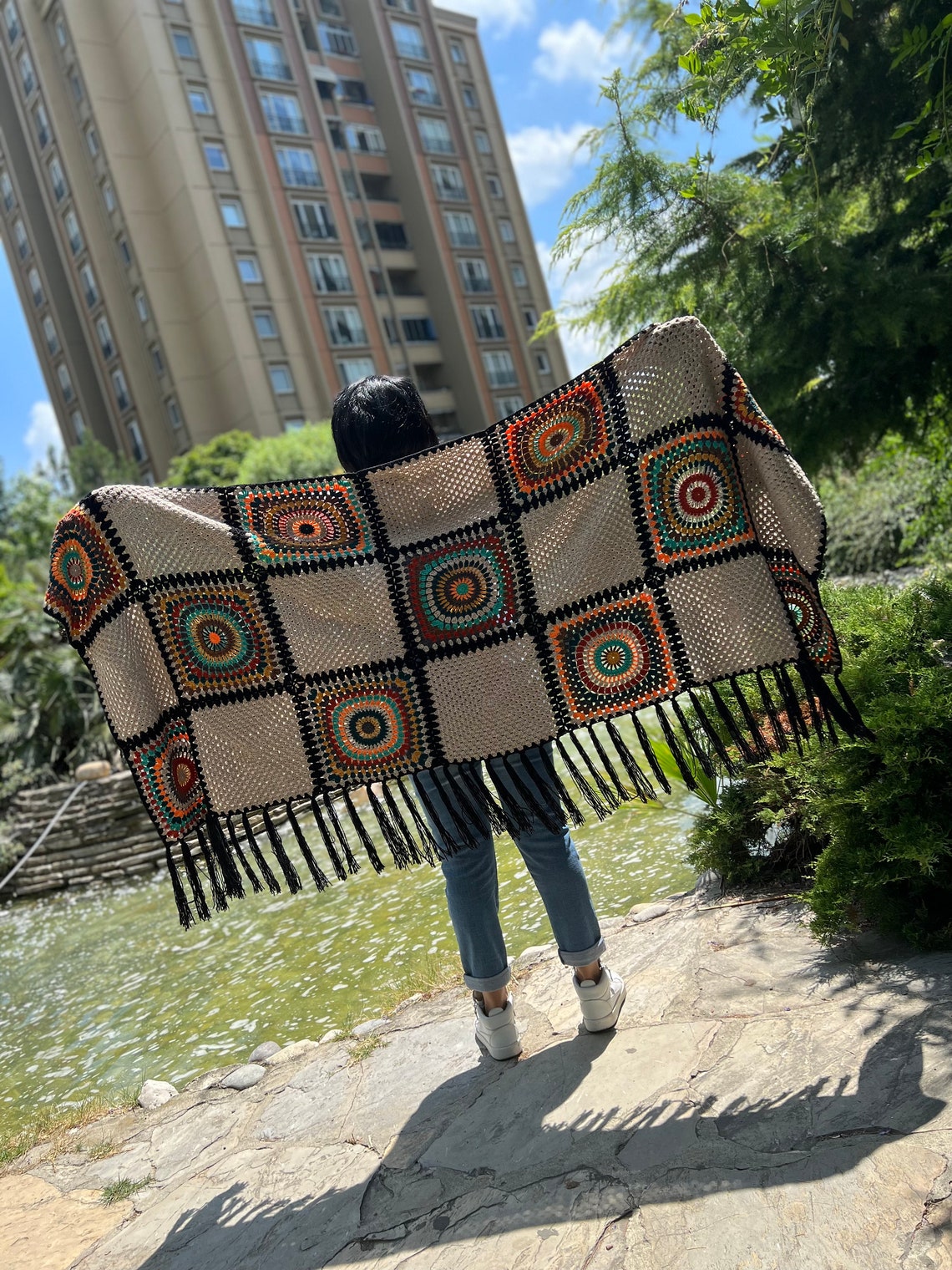 Crochet Shawl, Boho Wrap, Afghan Big Shawl, Colorful Knit Shawl, Shawl ...