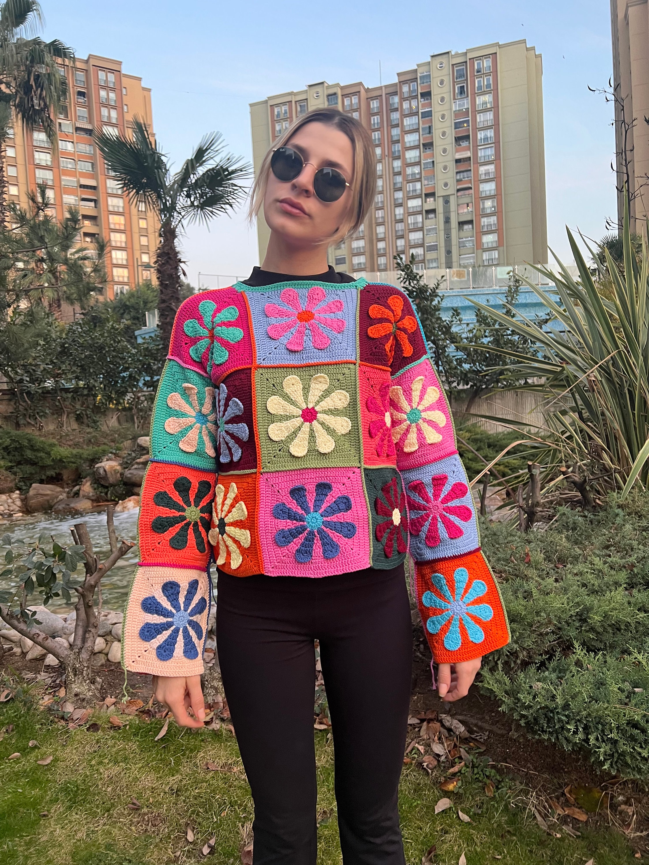 Multicolored Sweater Crochet Colorful Coat Hippie Cardigan - Etsy