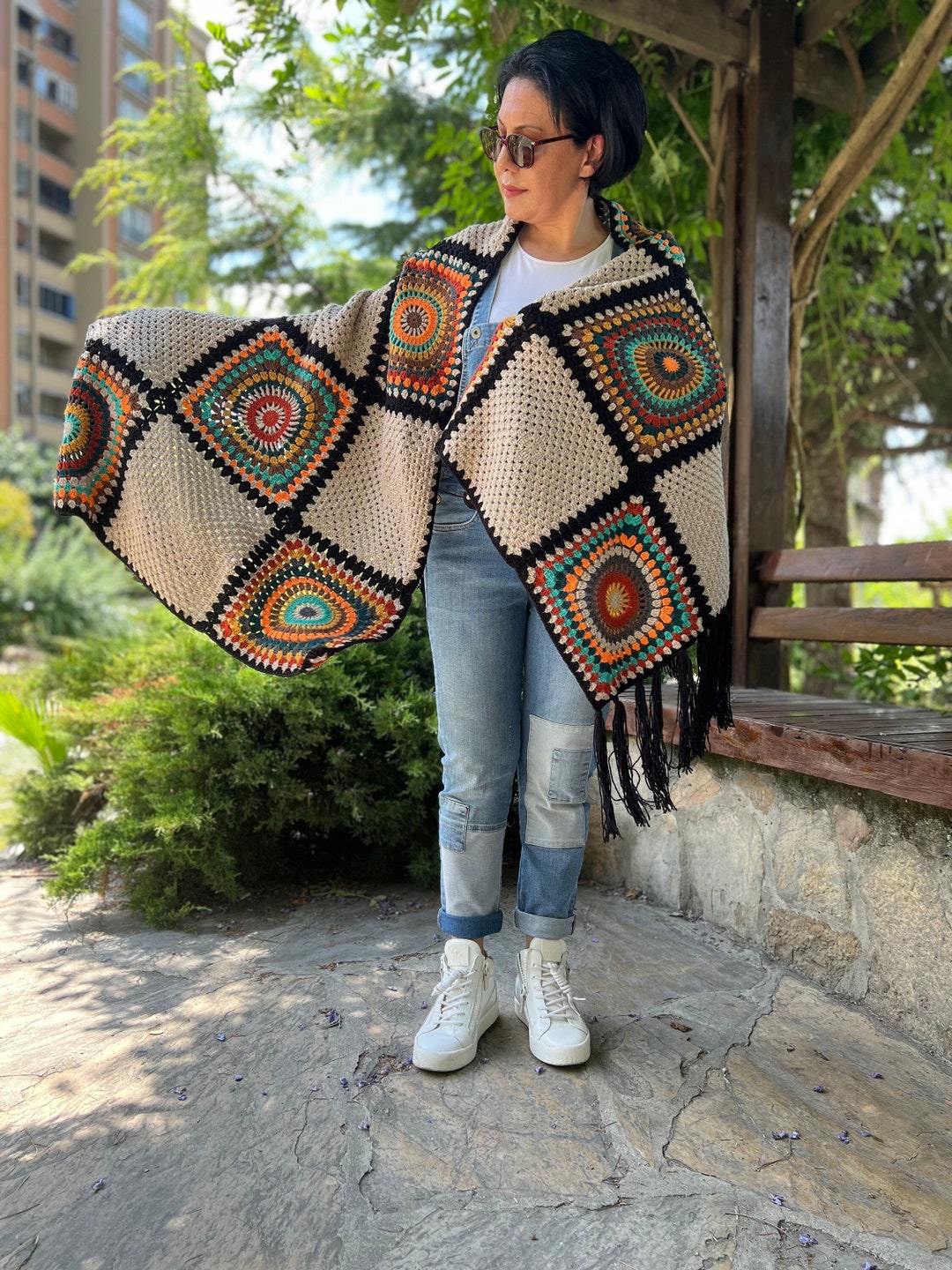 Crochet Shawl, Boho Wrap, Afghan Big Shawl, Colorful Knit Shawl, Shawl ...