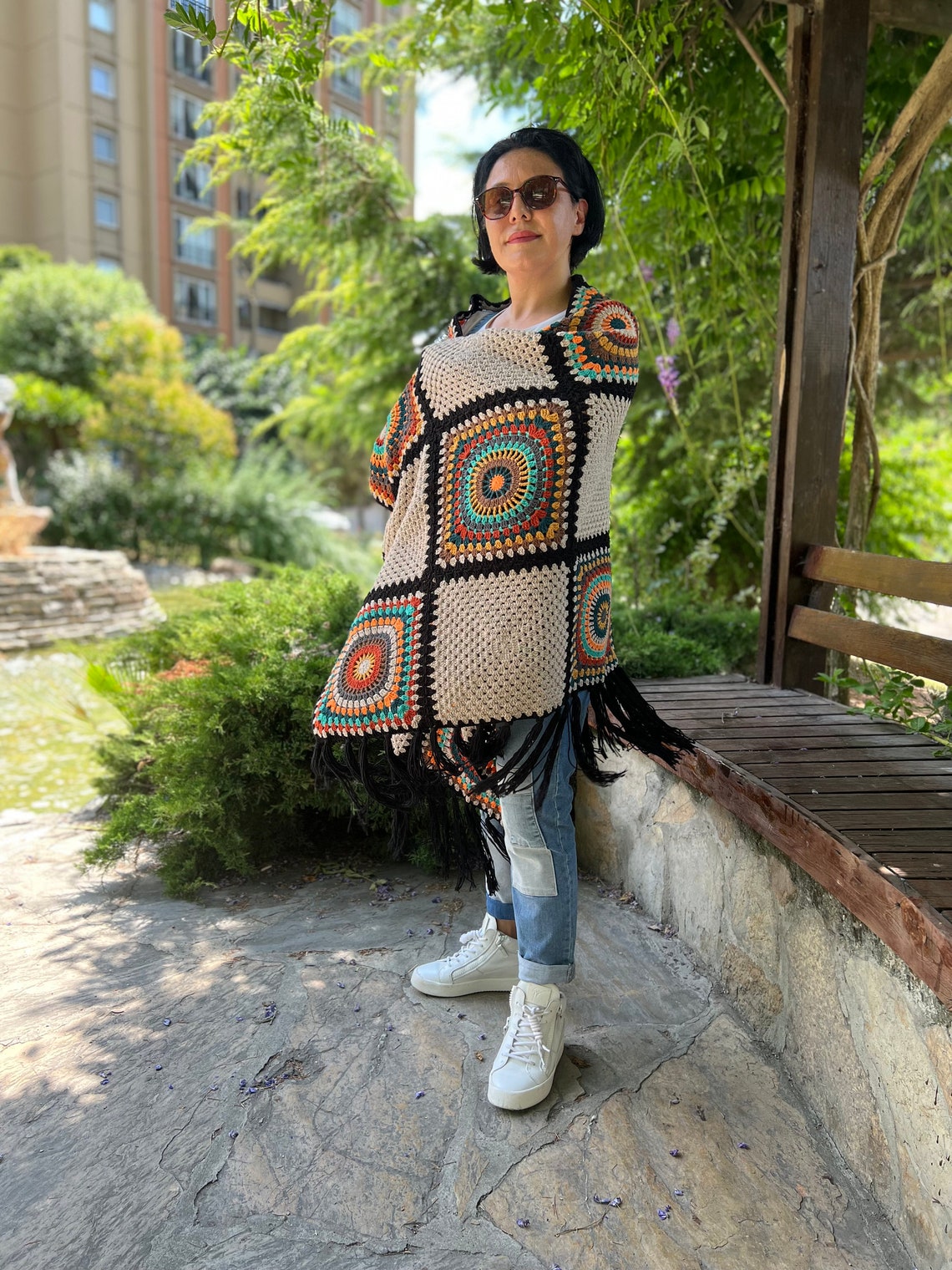 Crochet Shawl, Boho Wrap, Afghan Big Shawl, Colorful Knit Shawl, Shawl ...