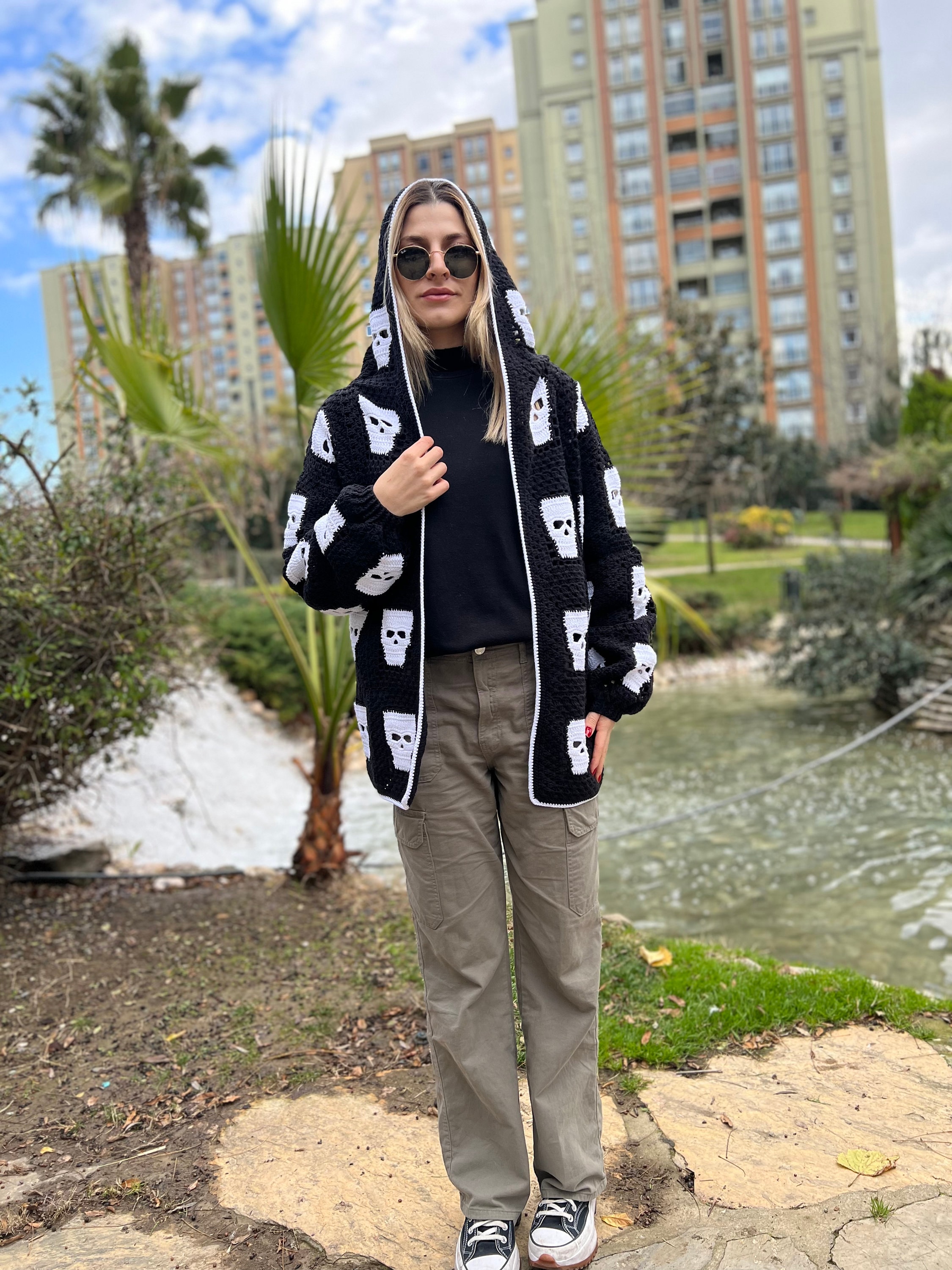 Skeleton Cardigan Skull Sweater Knit Gothic Jacket Spooky - Etsy