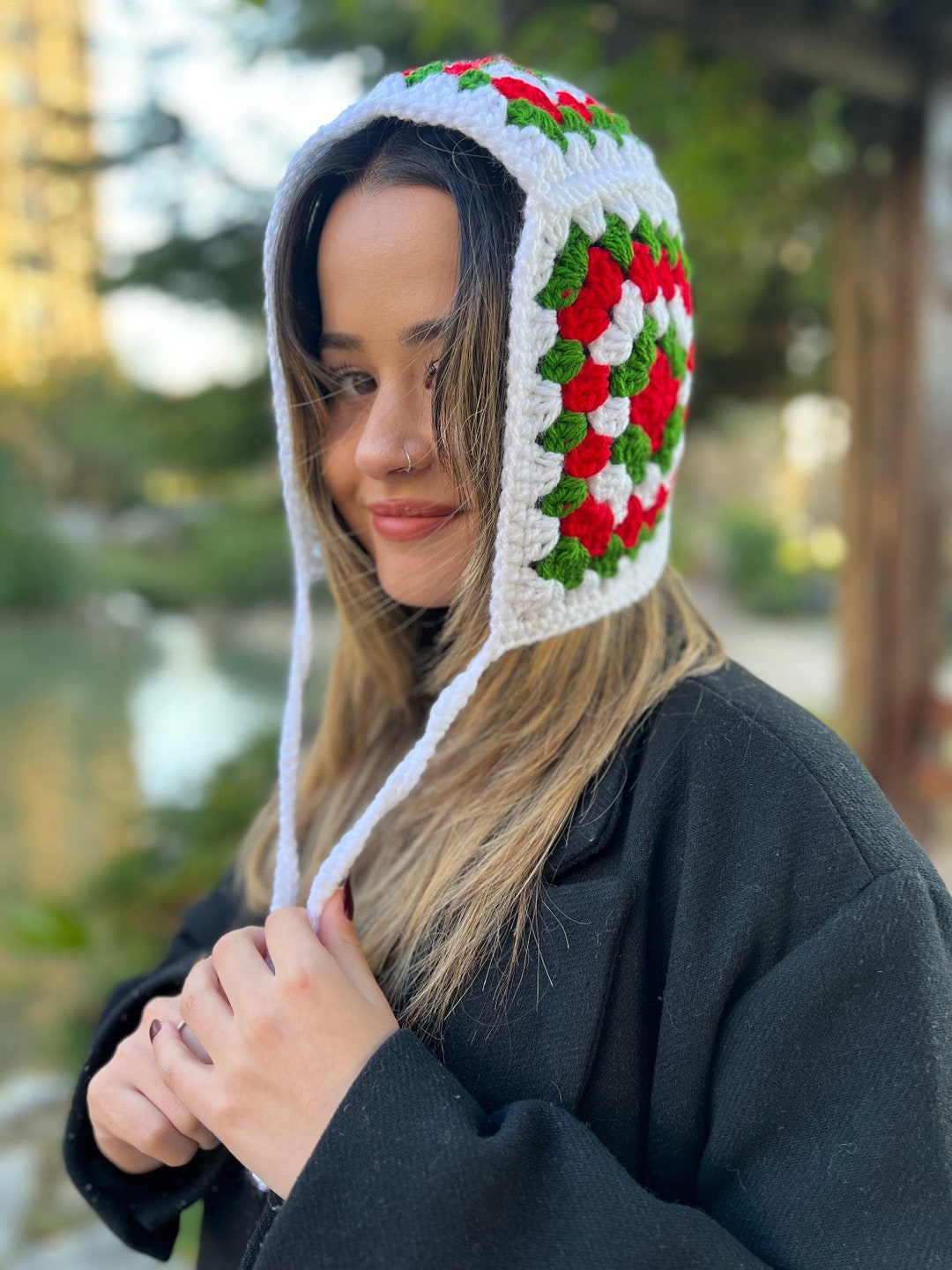 Hand Knit Tie Bonnet, White Wool Bonnet, Christmas Bonnet, Bow Tie ...