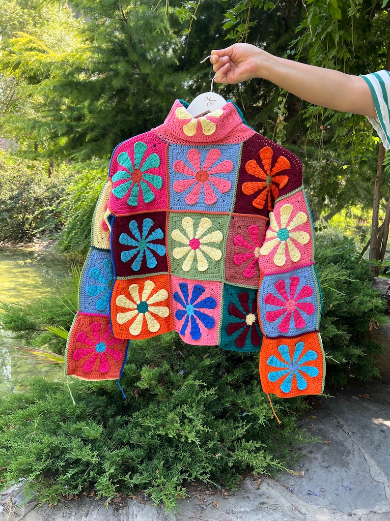 Colorful Daisy Cardigan Floral Sweater Crochet Jacket - Etsy