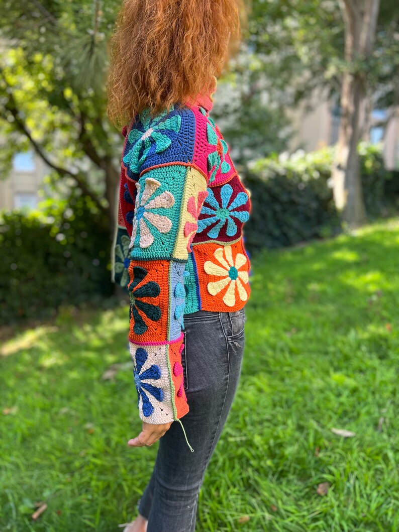 Colorful Daisy Cardigan Floral Sweater Crochet Jacket - Etsy