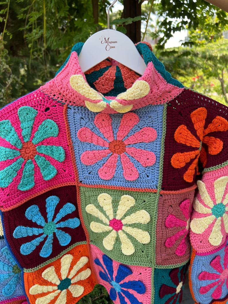 Colorful Daisy Cardigan Floral Sweater Crochet Jacket - Etsy