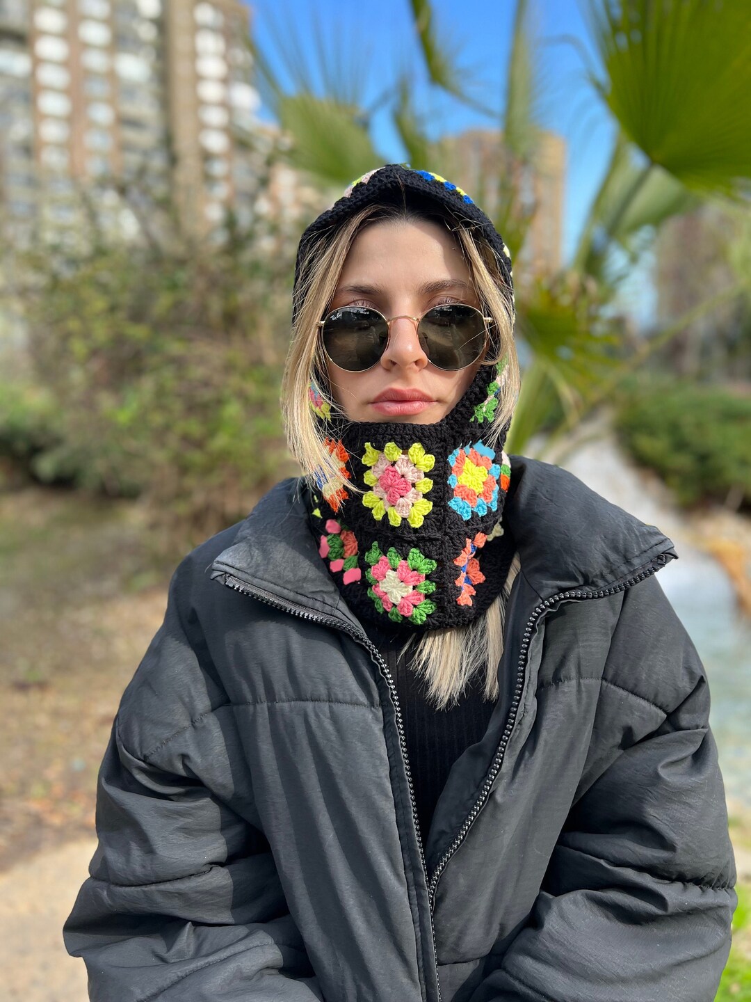 Granny Squara Balaclava, Colorful Ski Mask, Colorful Winter Hat, Knit ...
