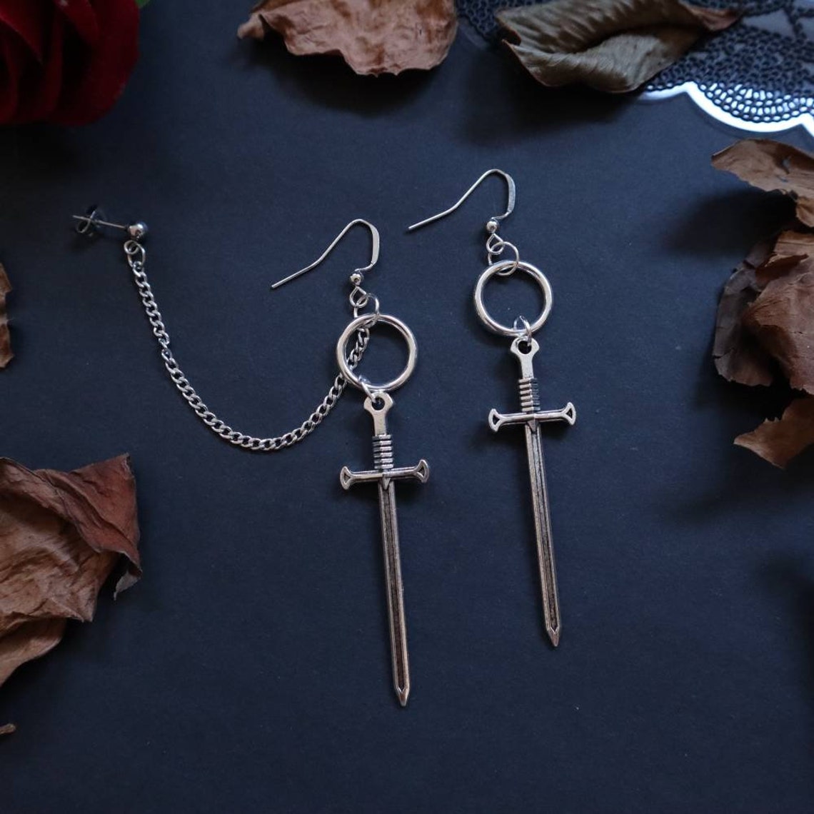 Ear Cuff Chain Swords Earrings Sword Cuff Chain Earrings - Etsy