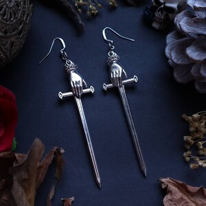 Sword Hand Earrings Sword Earrings Big Sword Earring Gothic Sword ...