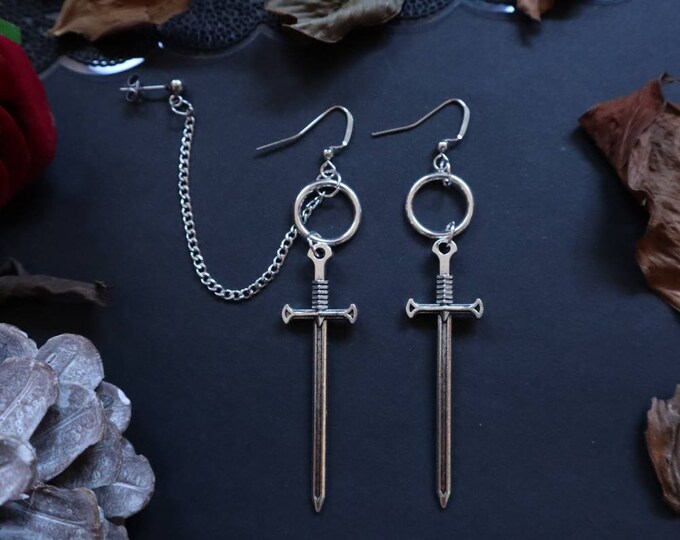 Ear Cuff Chain Swords Earrings | Sword Cuff Chain Earrings | Stainless ...