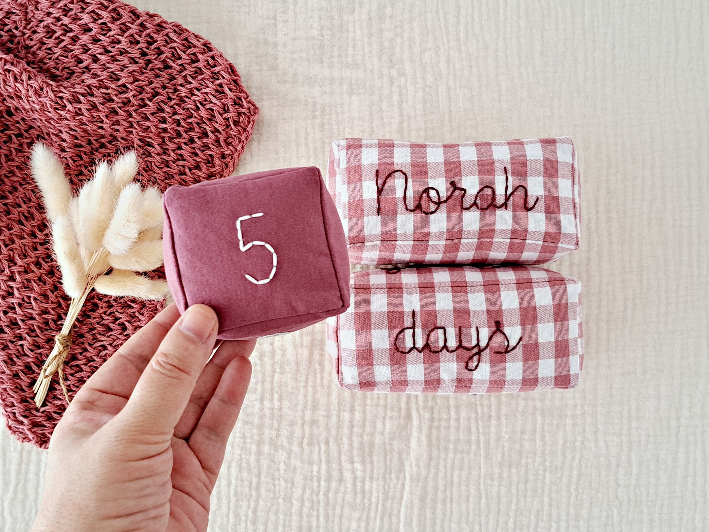 Newborn Milestone Blocks Gingham Baby Month Blocks Pink Age - Etsy