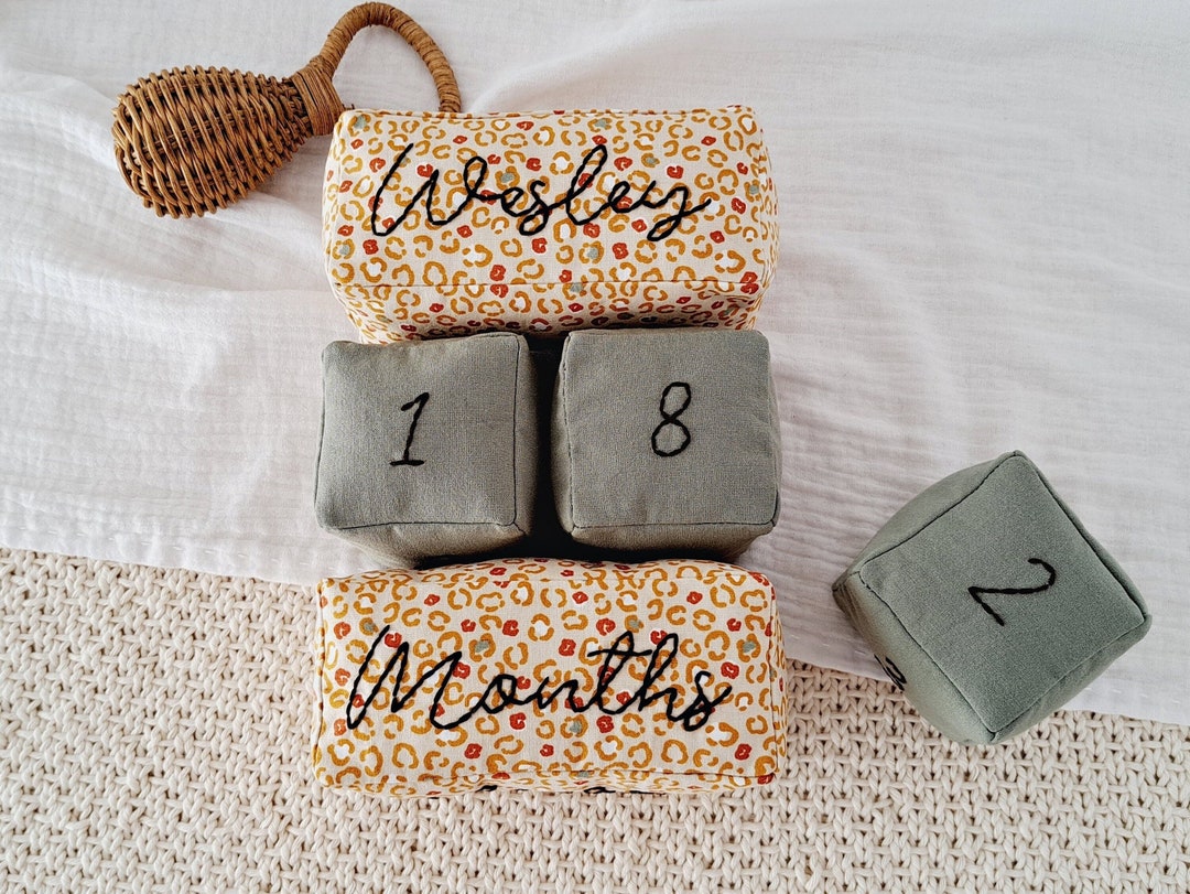 Leopard Print Baby Milestone Blocks: Embroidered Nursery Decor - Etsy