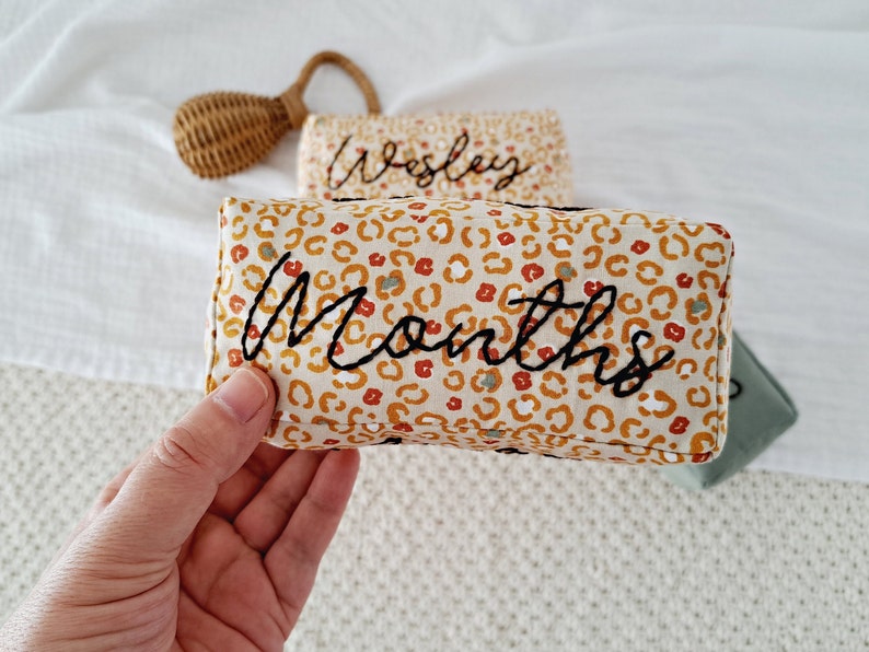 Leopard Print Baby Milestone Blocks: Embroidered Nursery Decor - Etsy