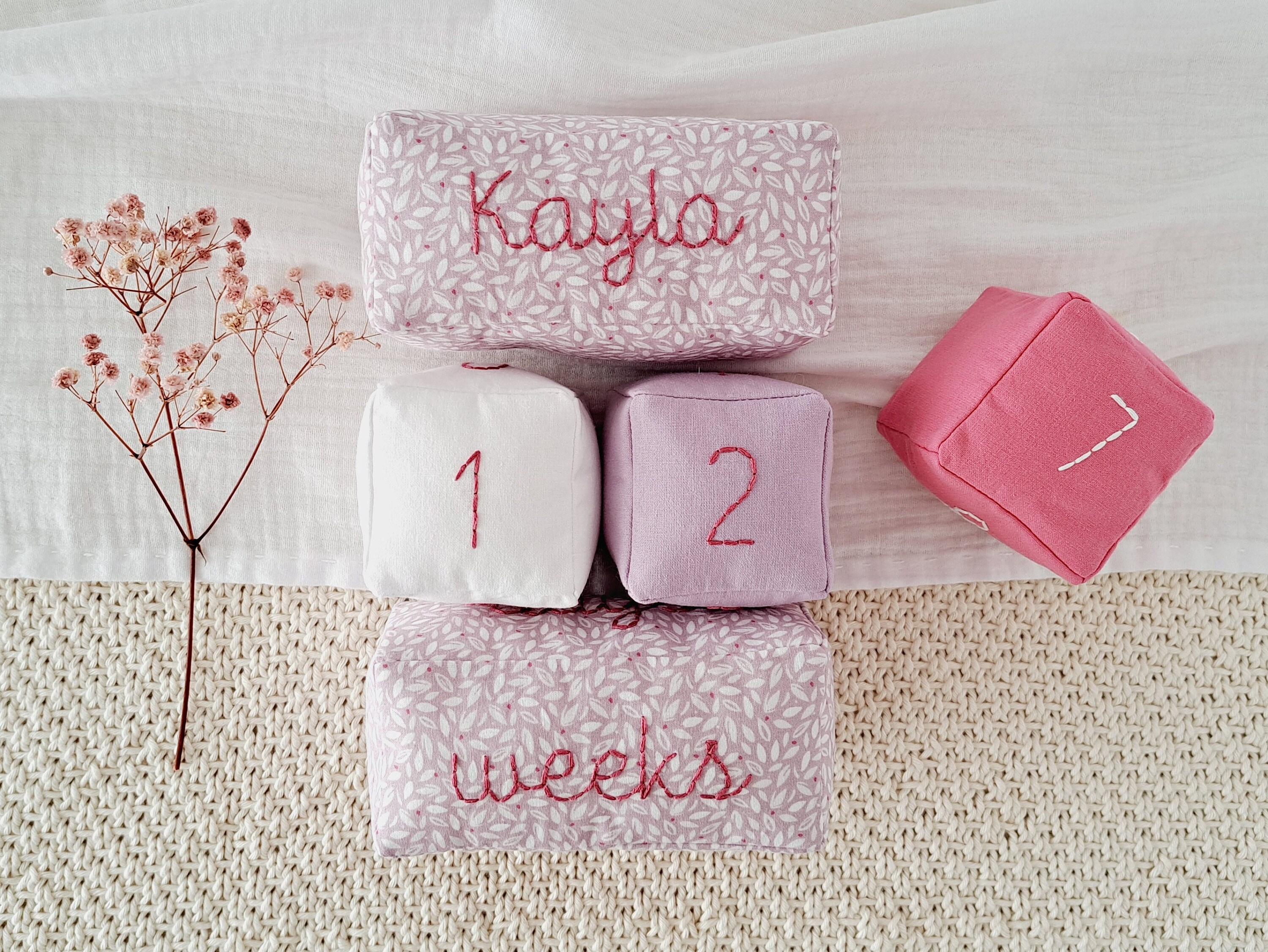 Milestone Blocks for Baby Girl Leaf Baby Month Blocks White - Etsy