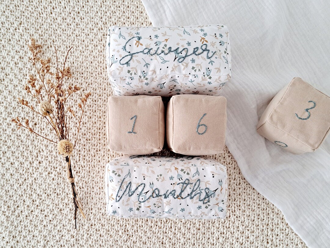 Soft Age Milestone Blocks, Floral Baby Monthly Blocks, Personalized ...