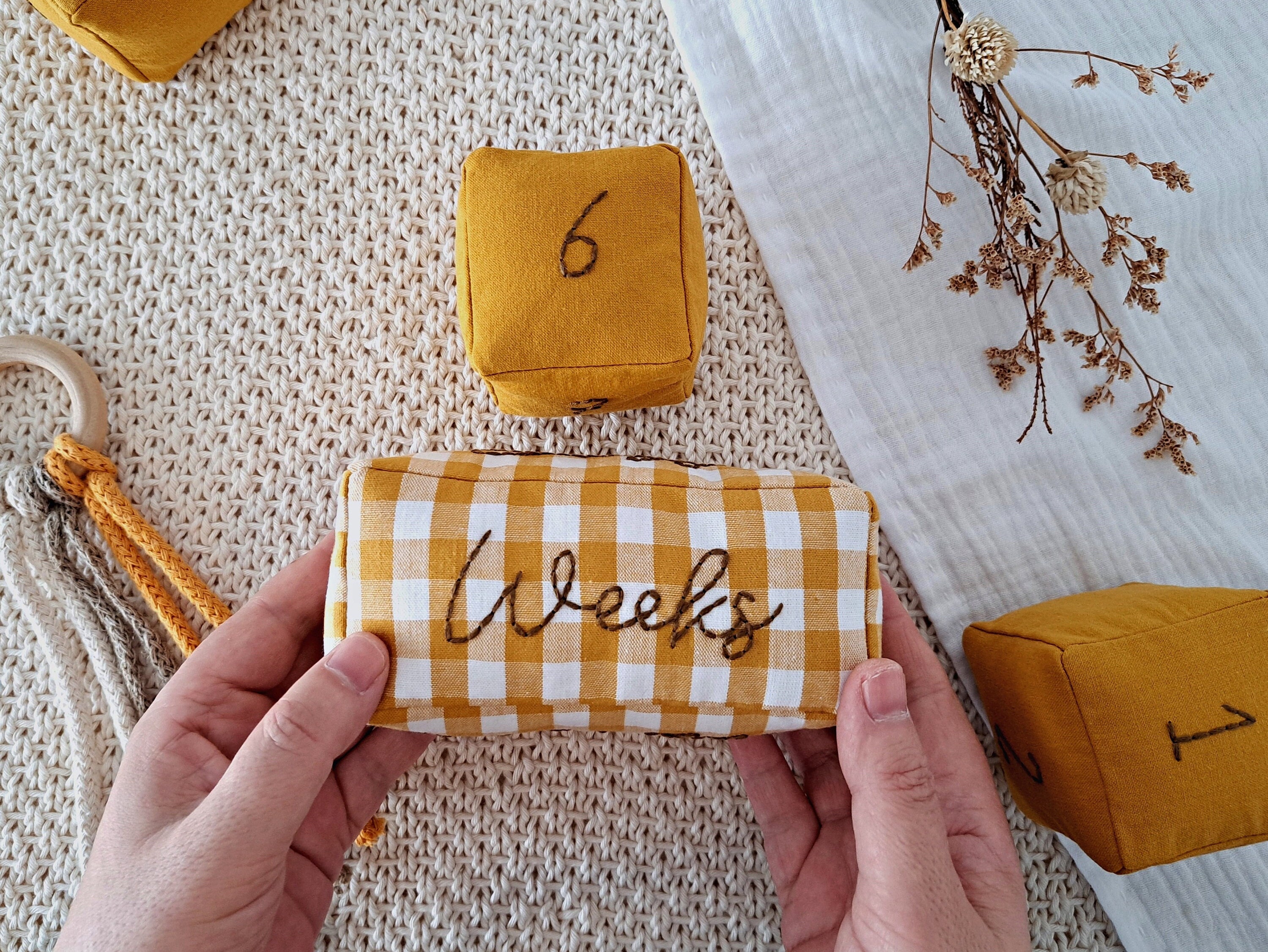 Custom Monthly Milestone Blocks Gingham Age Blocks for - Etsy