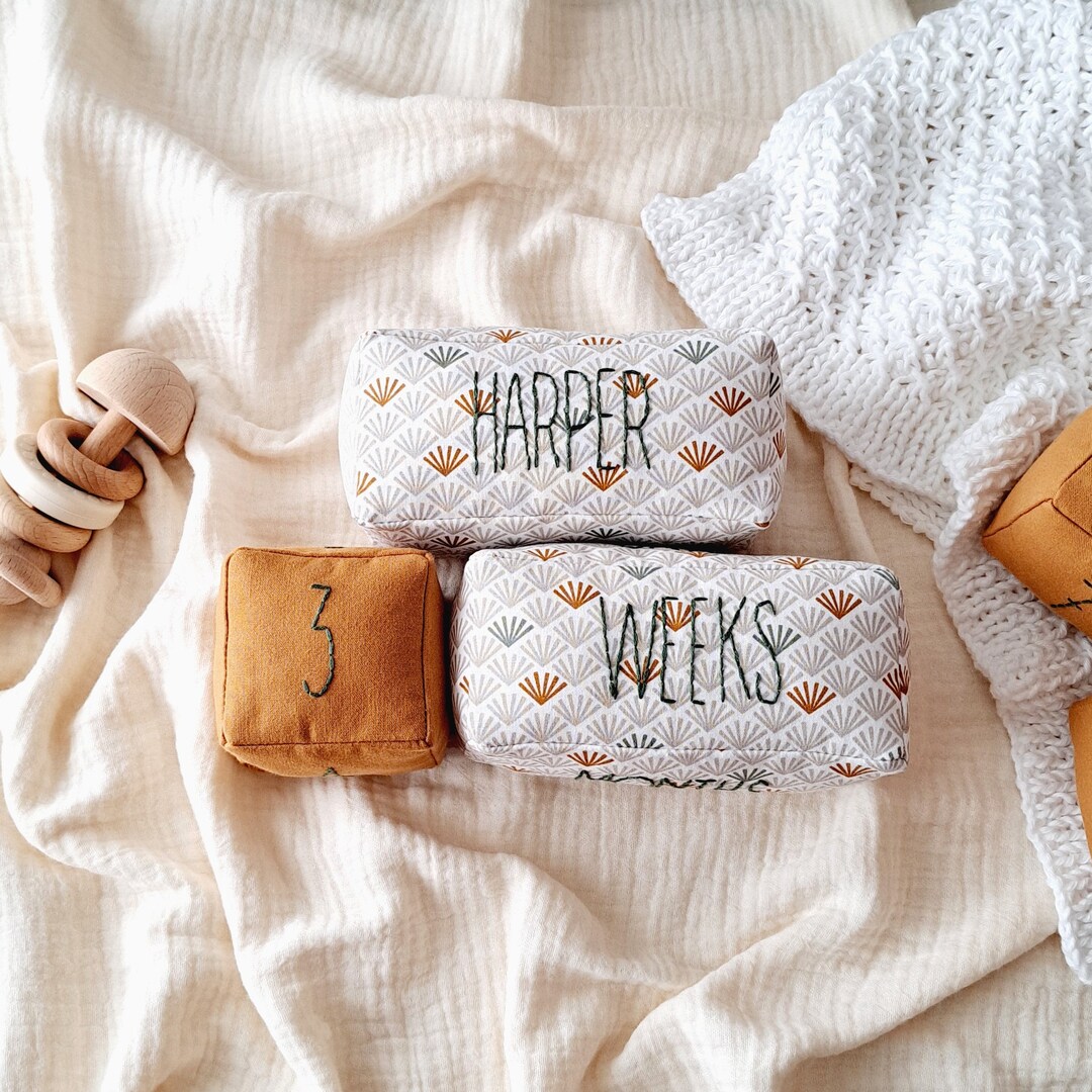 Personalized Month Blocks, Milestone Blocks Fabric Set, Monthly Blocks ...