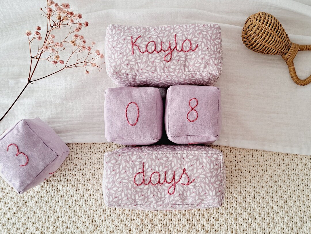 Cloth Month Milestone Blocks, Little Leaf Baby Monthly Blocks, Light ...