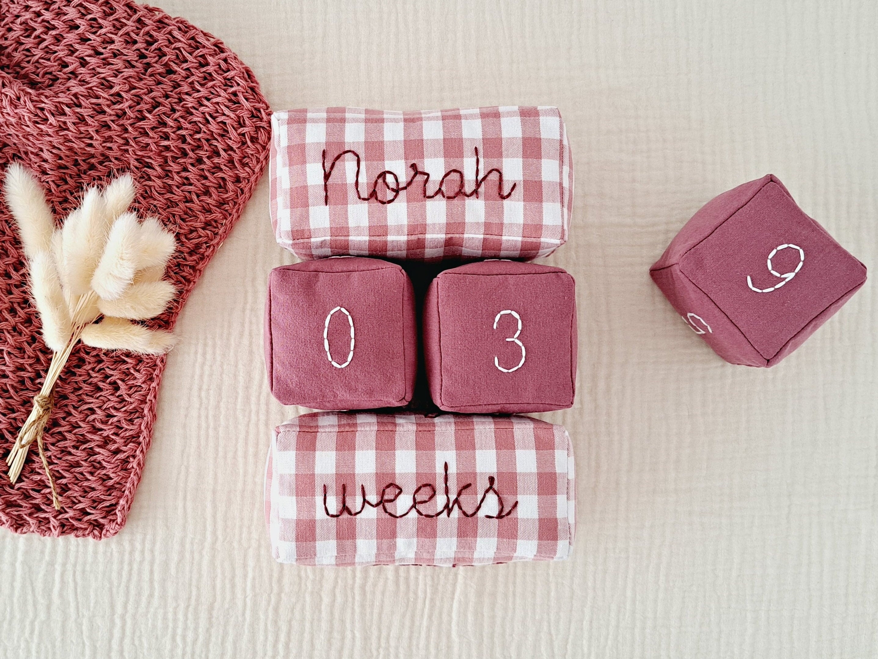 Newborn Milestone Blocks Gingham Baby Month Blocks Pink Age - Etsy