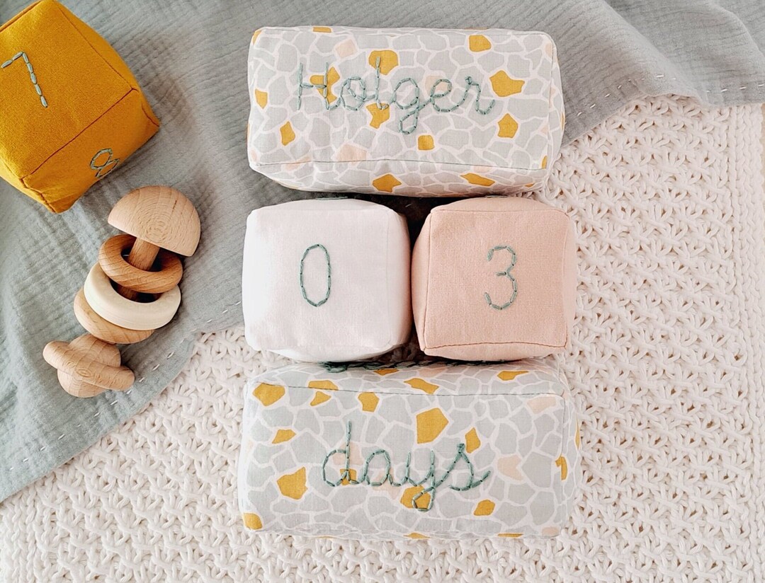 Monthly Blocks for Baby Photos, Age Blocks With Hand Embroidered Name ...