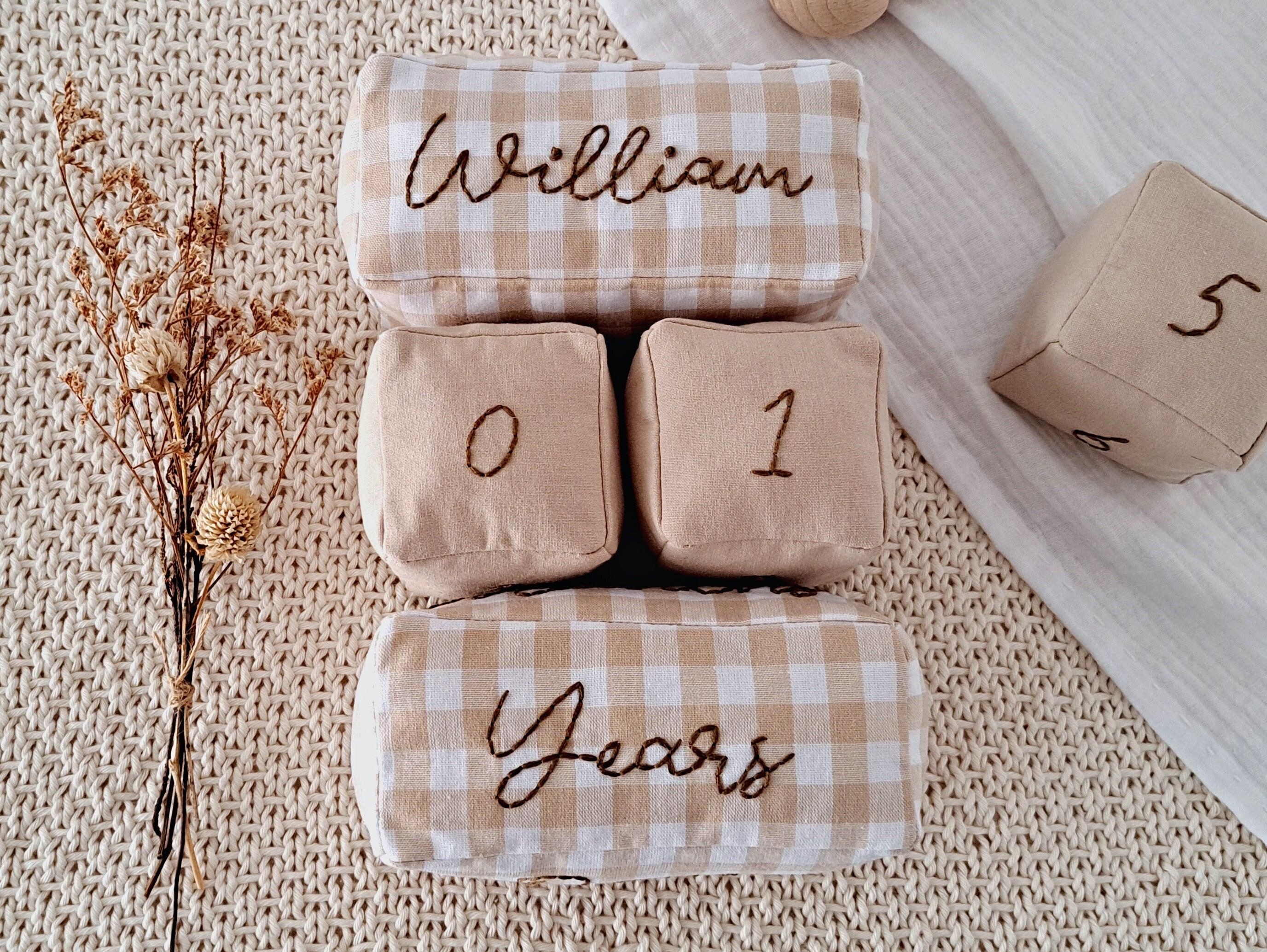 Custom Monthly Milestone Blocks Gingham Age Blocks for - Etsy