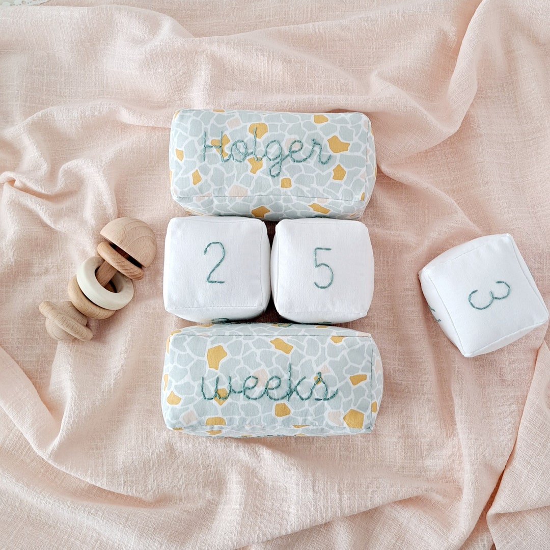 Baby Monthly Blocks, Personalized Age Blocks, Giraffe Spots Milestone ...