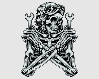 Skull Skeleton Sticker Waterproof Mechanic Adjustable Wrench Car Window ...