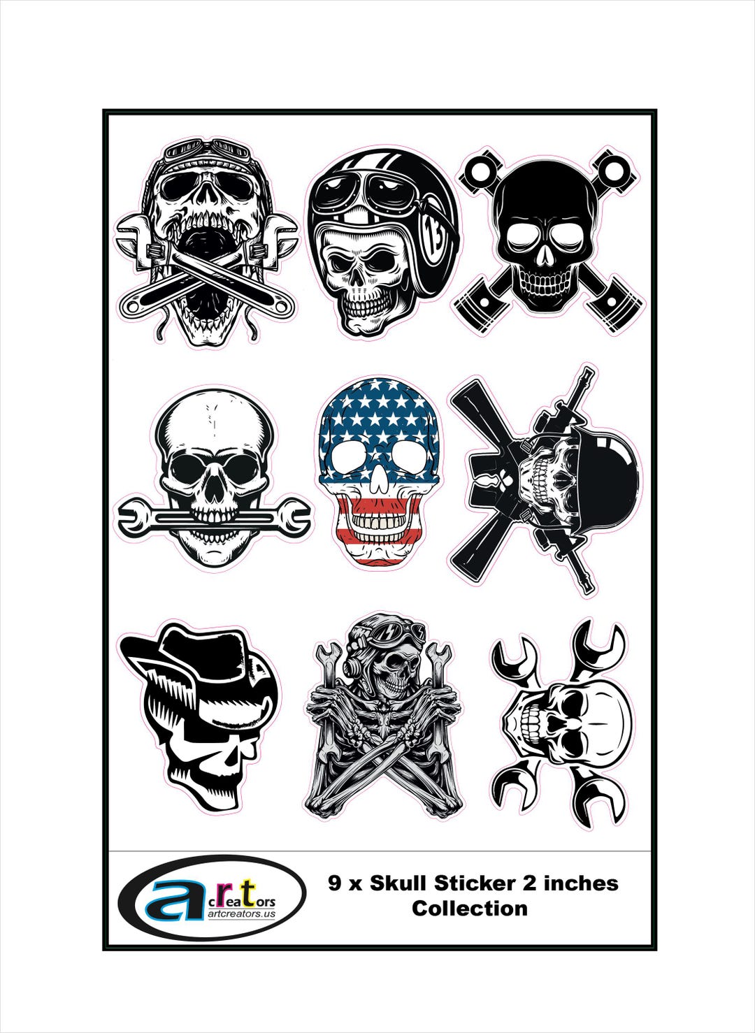 Skull Vinyl Stickers for Hard Hat, Motorbike Helmet, Man Cave - Great ...