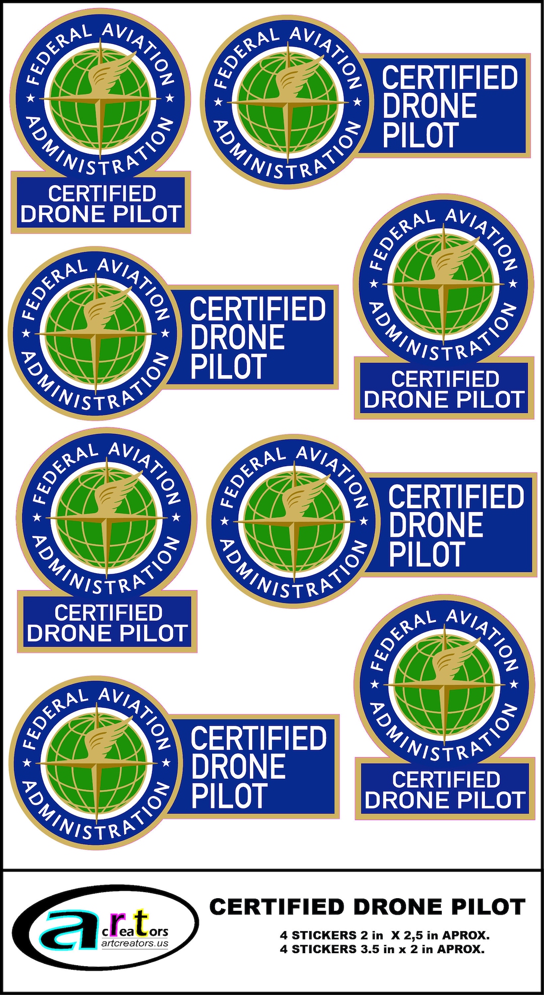 8 Vinyl Stickers FAA Certified Drone Pilot (part 107 Federal Aviation ...